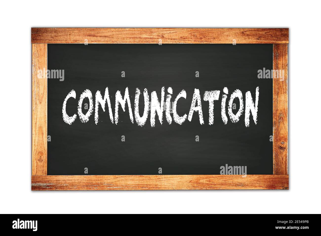 COMMUNICATION text written on black wooden frame school blackboard ...