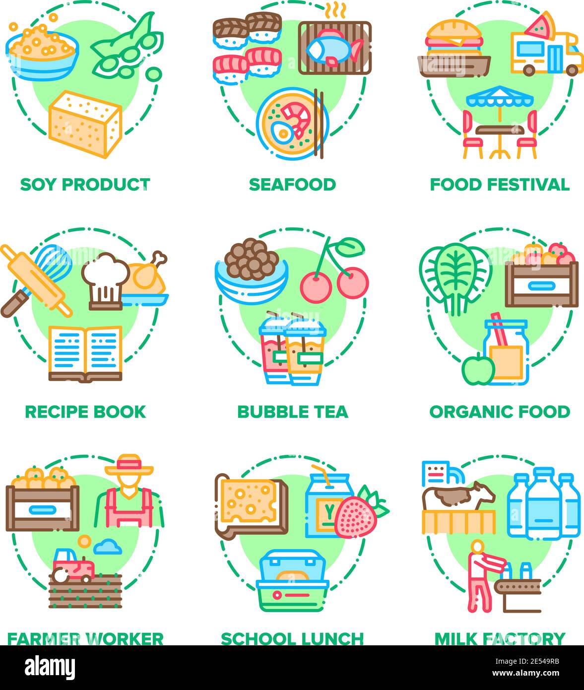 Food Lunch Set Icons Vector Color Illustrations Stock Vector Image ...