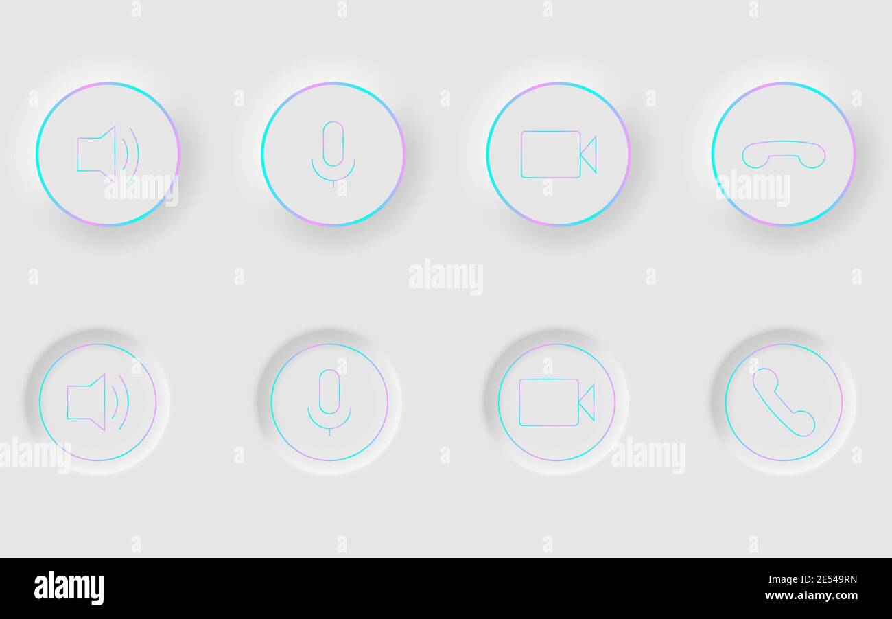 White buttons in Neomorphism design style. Communication buttons set modern buttons. Vector EPS ...