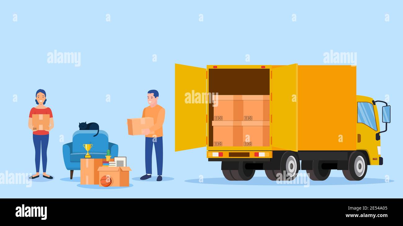 Delivery service concept. moving house. Family moving concept. Happy ...