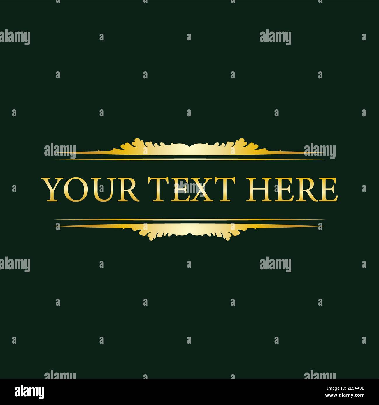 Decorative gold title frame isolated on dark green color background ...