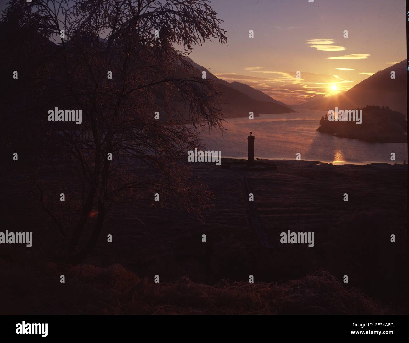 Scotland, Iverness-Shire. Icy morning by Loch Shiel with sever frost ...