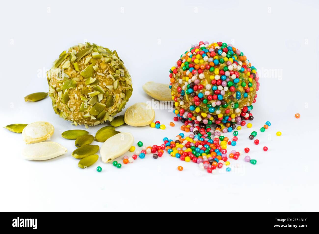 Nuts energy ball on the white background Stock Photo - Alamy