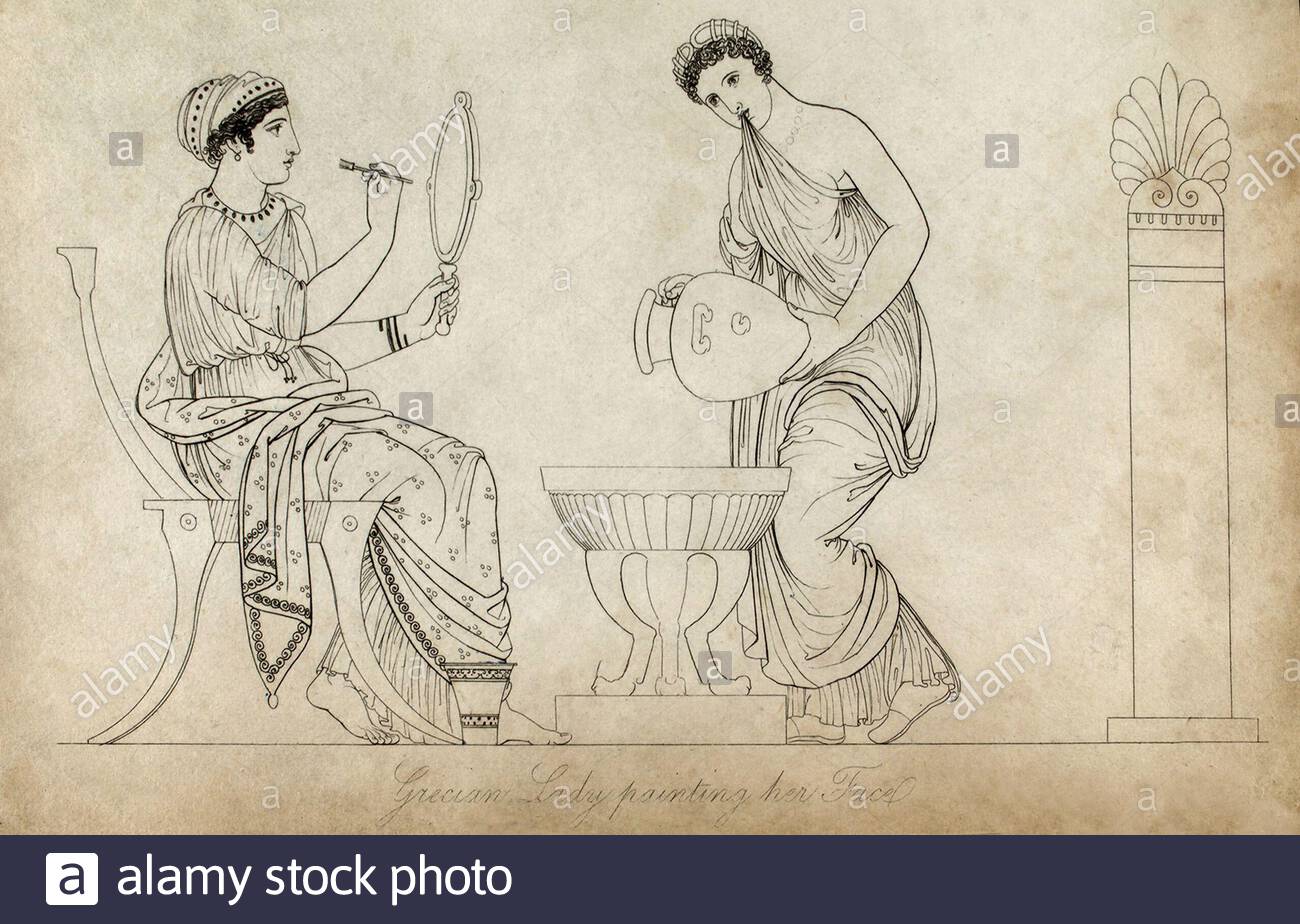 Ancient Greece, Greek Lady painting her face, vintage illustration from ...