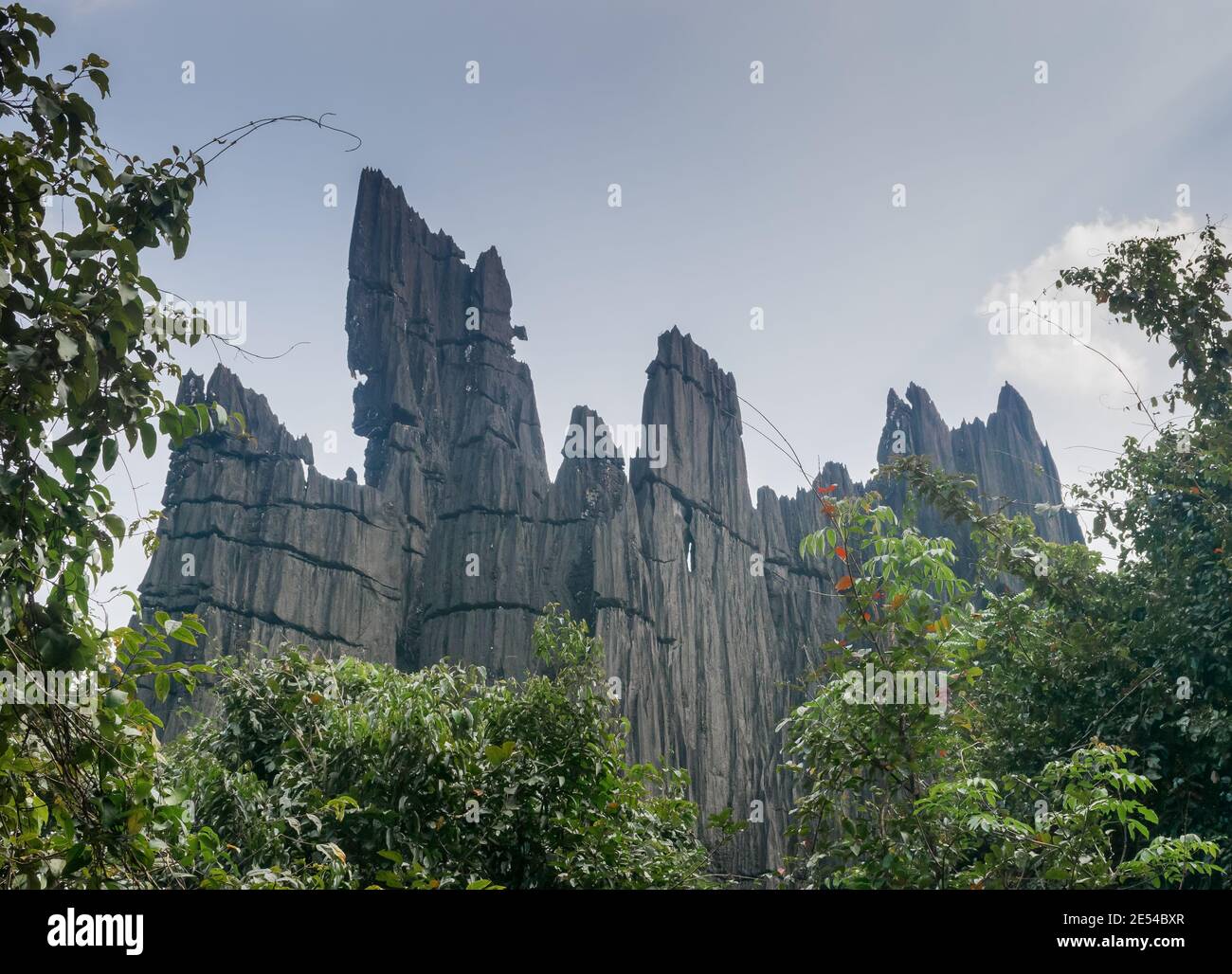 Panoramic view of massive and unusual karst rock formation or outcrop ...