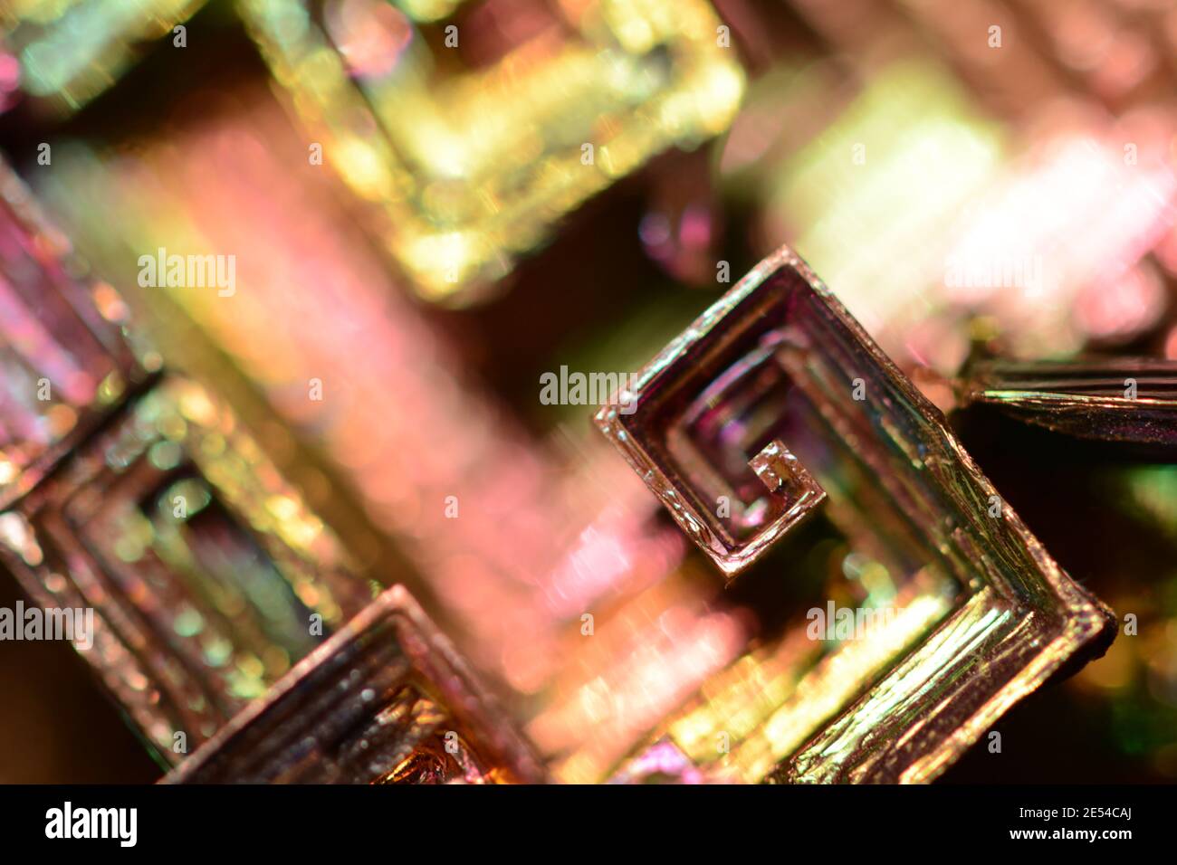 Abstract macro of metallic Bismuth crystal with short depth of field ...
