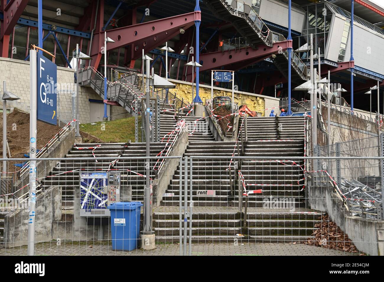 Demolition work on the stairs to the old main stands of the KSC ...