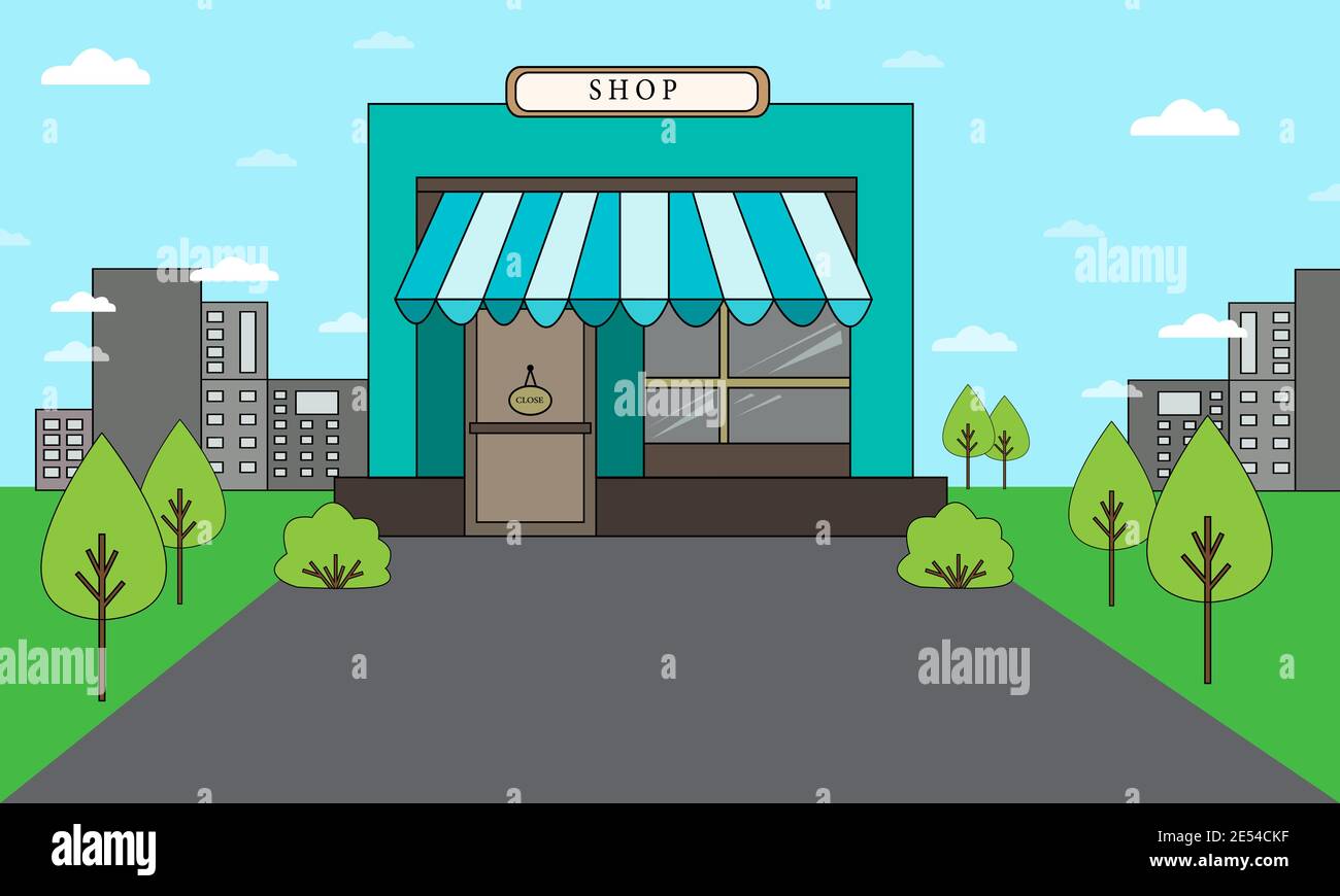 Vector illustration, city street with shop Stock Vector Image & Art - Alamy
