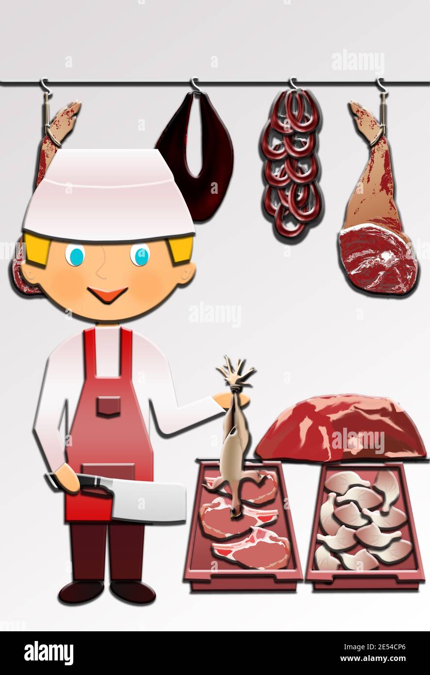 Butcher shop cartoon hi-res stock photography and images - Alamy