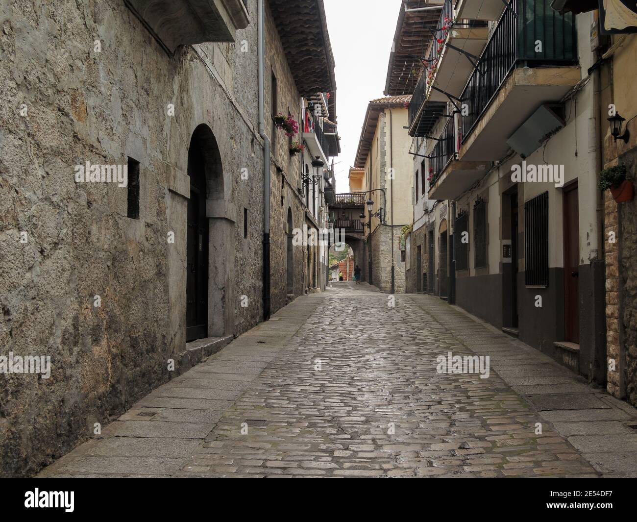 Low angle shot of a street in the old neighborhood of a city captured ...