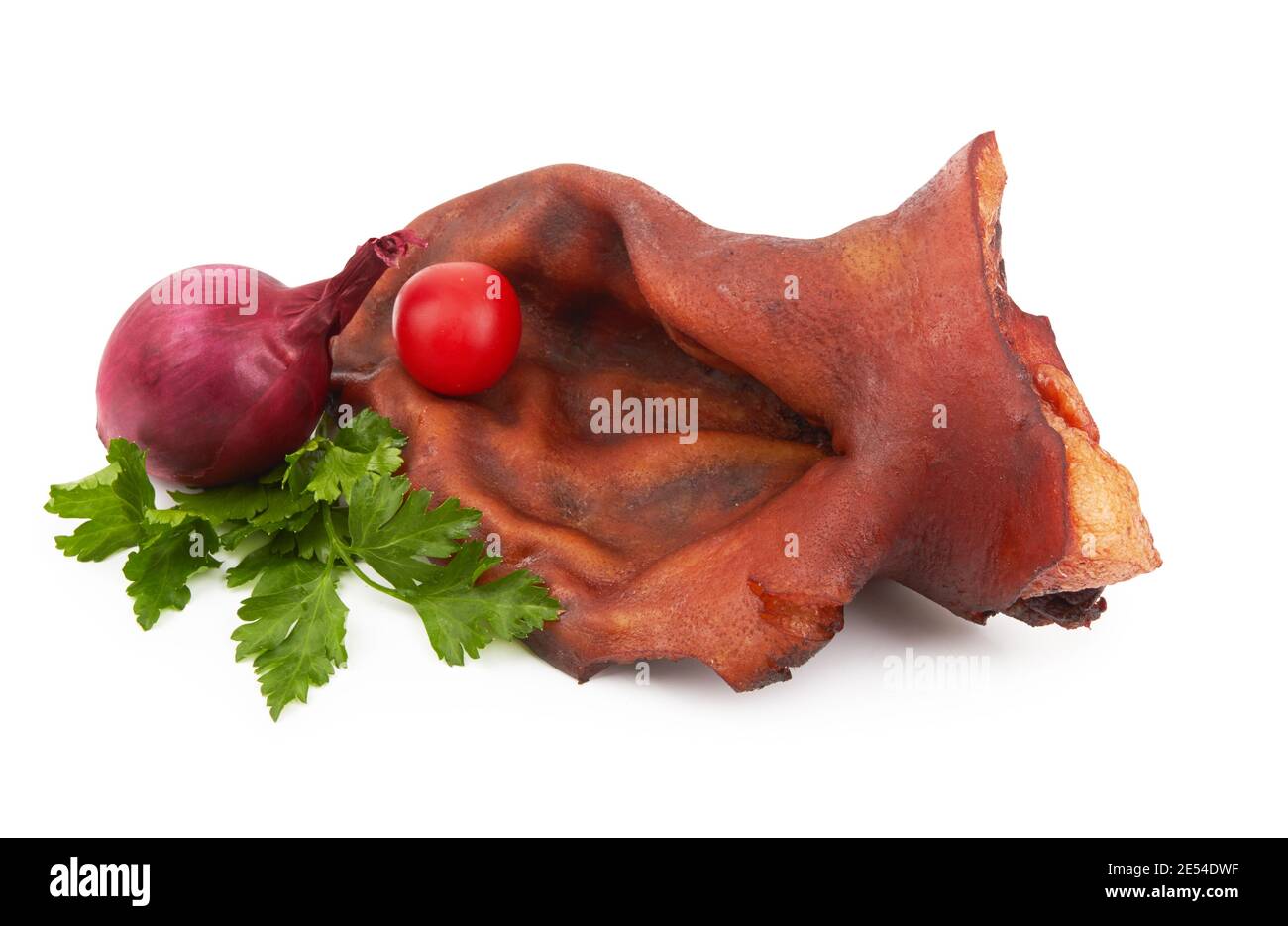 Smoked pork ear isolated on a white background Stock Photo - Alamy