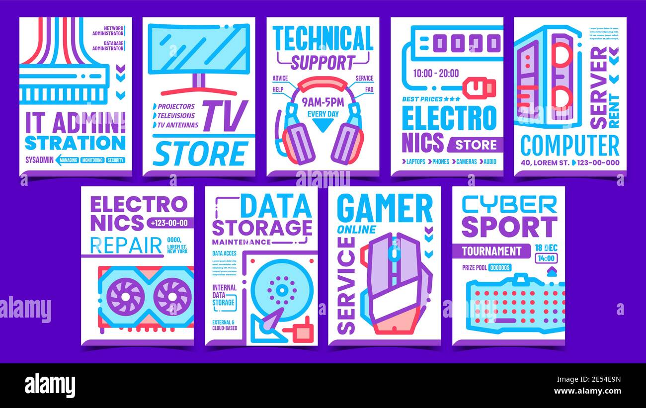 Computer Collection Promotion Posters Set Vector Stock Vector Image ...