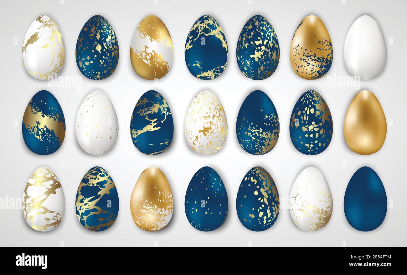 Set of decorated Easter eggs gold, blue, marble pattern Stock Vector ...