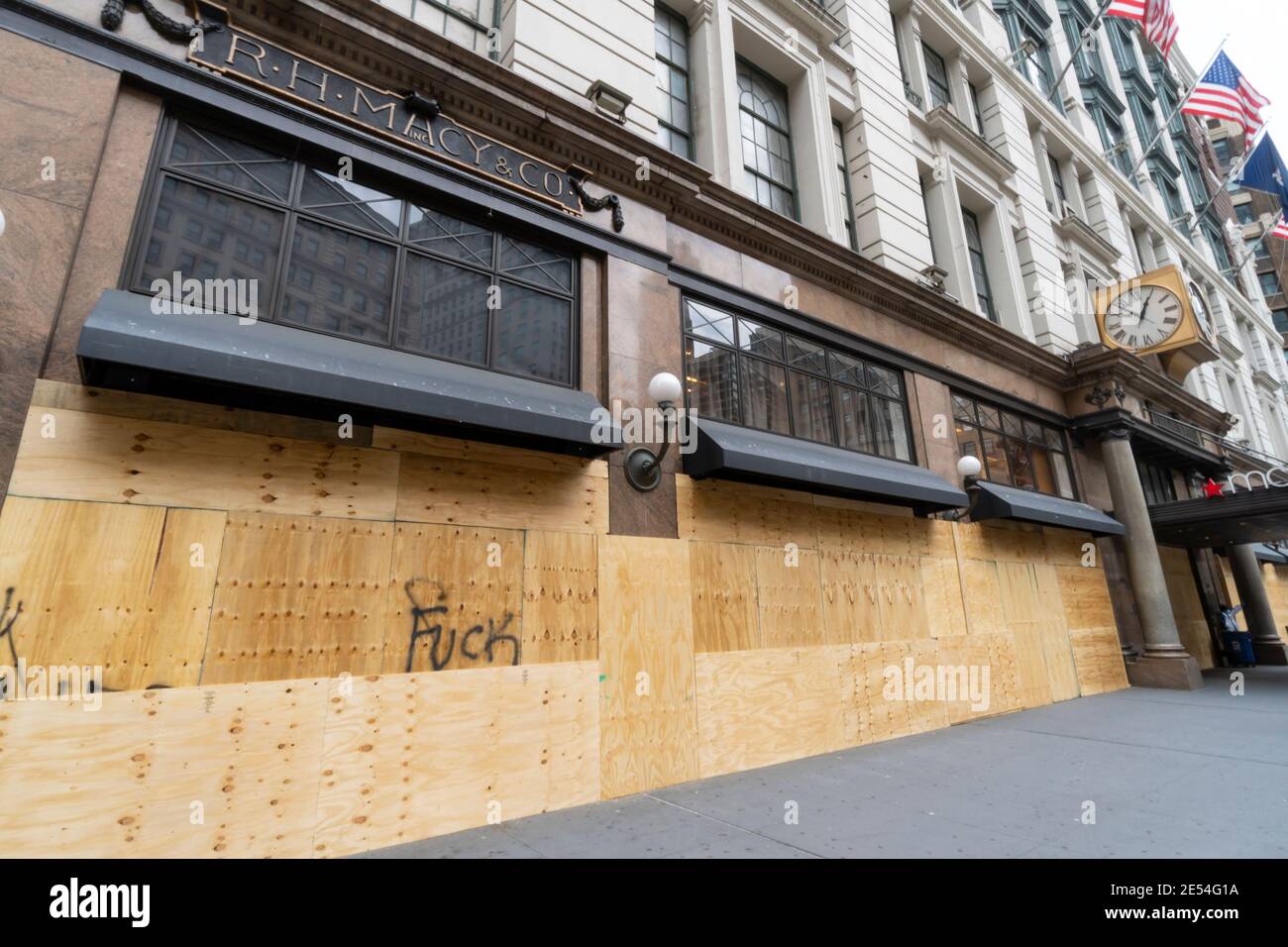 MACY’S in Midtown Manhattan has boarded up the store windows NYC Stock ...