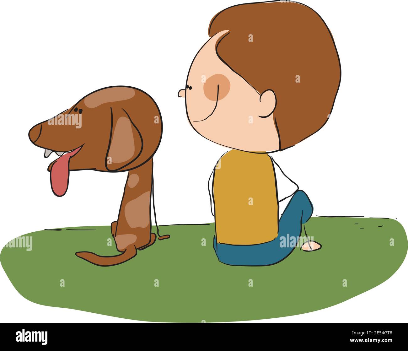 Little boy and a dog sitting cute vector illustration scene stock ...