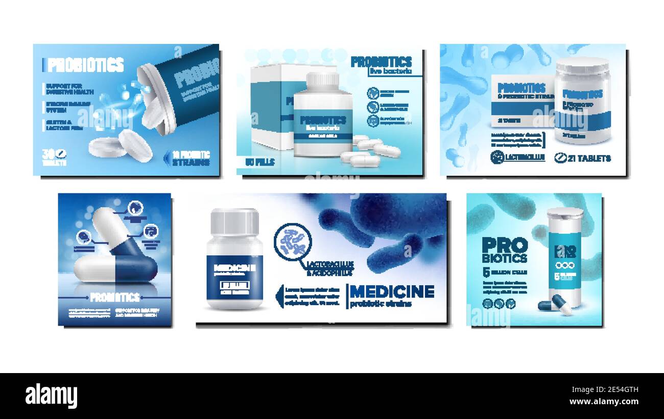 Probiotics Creative Promotional Posters Set Vector Stock Vector Image ...