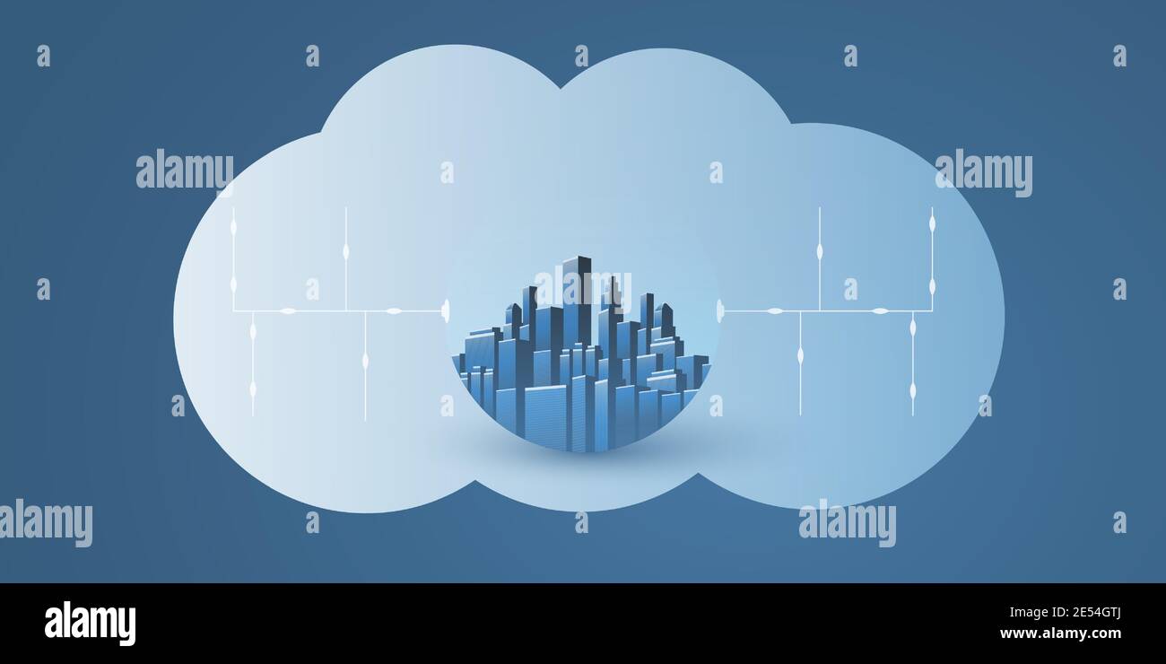 Smart City, Cloud Computing Design Concept with Transparent Globe, Cityscape and Cloud - Digital ...