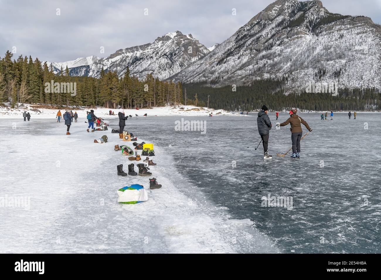 Banff National Park, Alberta, Canada – January 24, 2021: Ice skaters ...