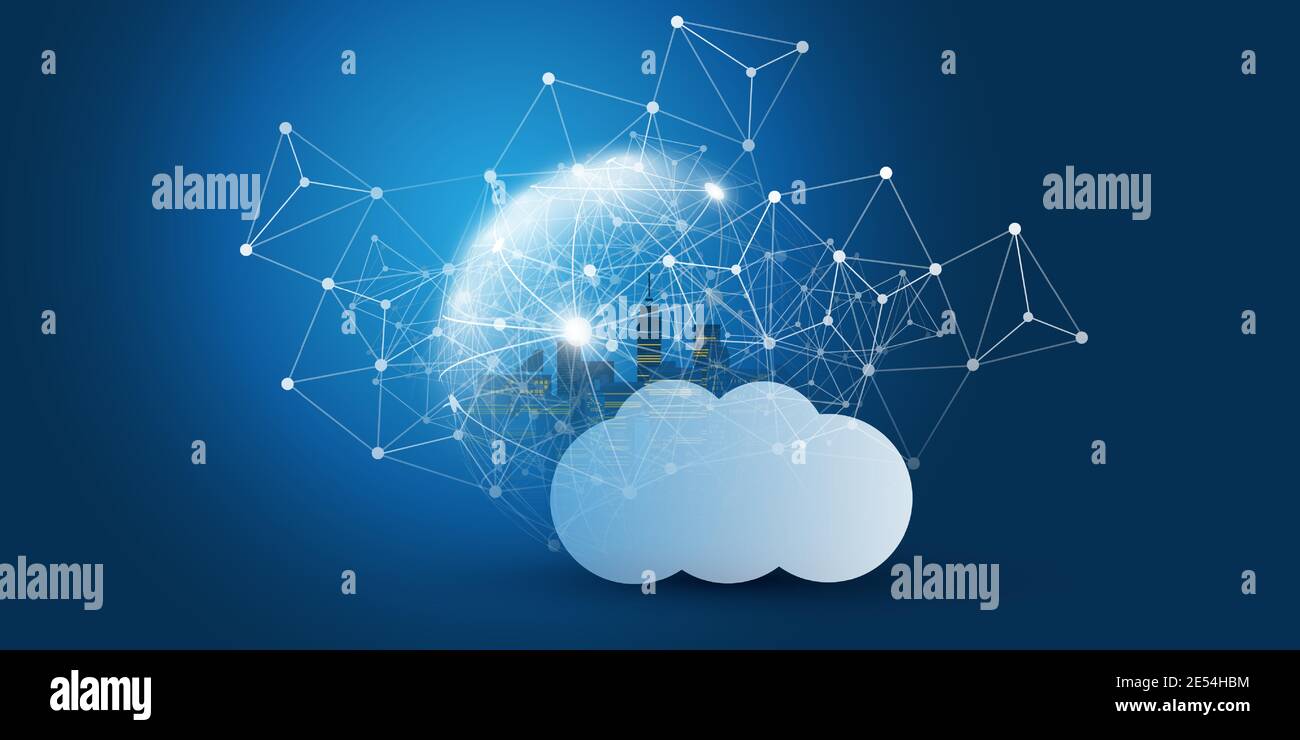 Smart City, Cloud Computing Design Concept with Transparent Globe and Cityscape - Digital ...