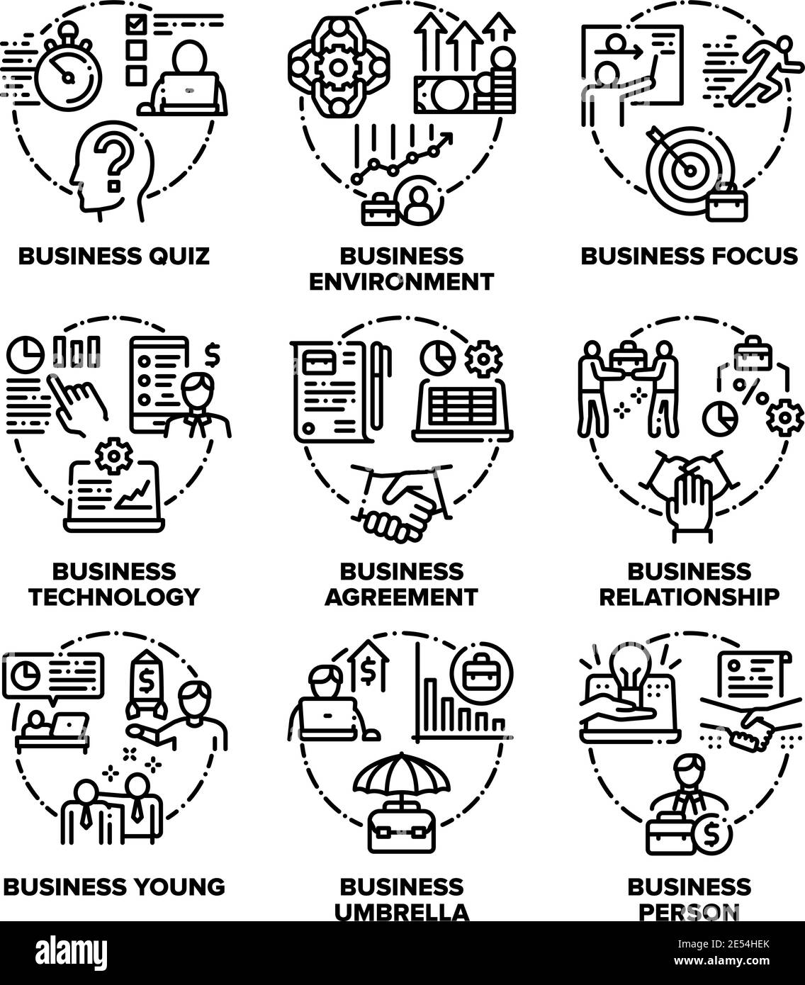 Business Deal Set Icons Vector Black Illustrations Stock Vector Image ...