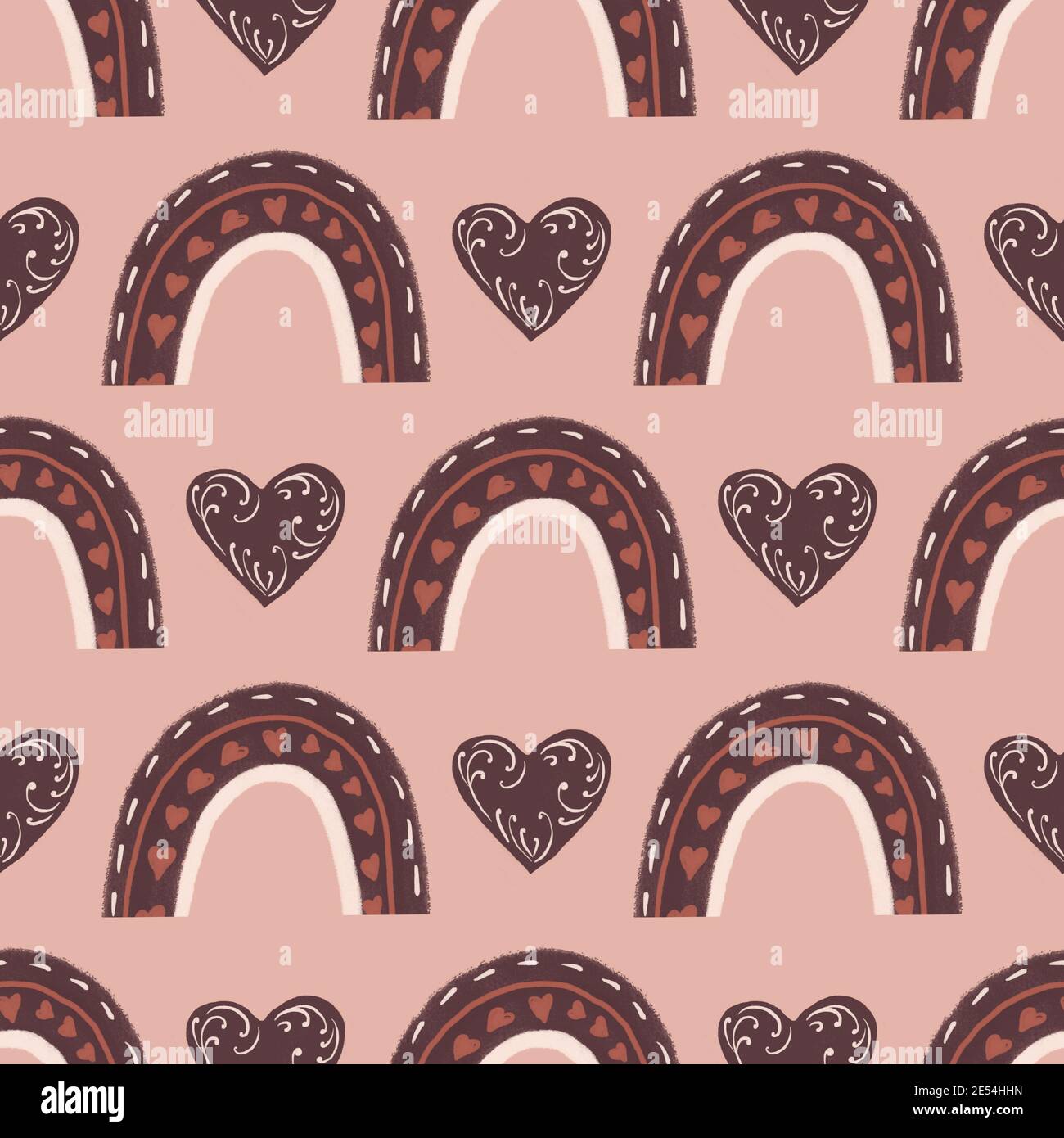 Retro Rainbows Seamless Repeat Artwork - Rust, Orange and Gold Stock ...