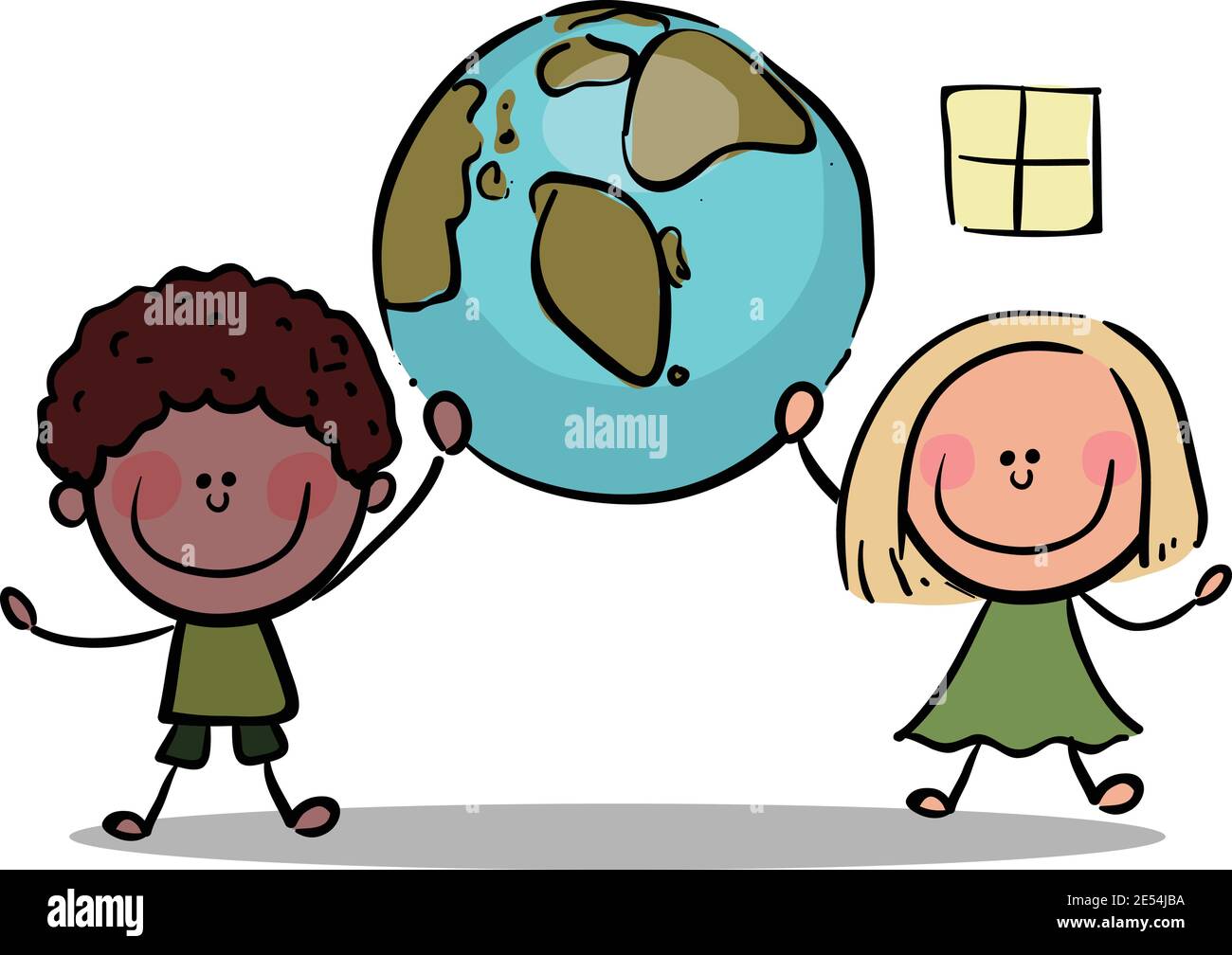 Stick Figure Kids holding planet earth stock illustration Vector, Save ...