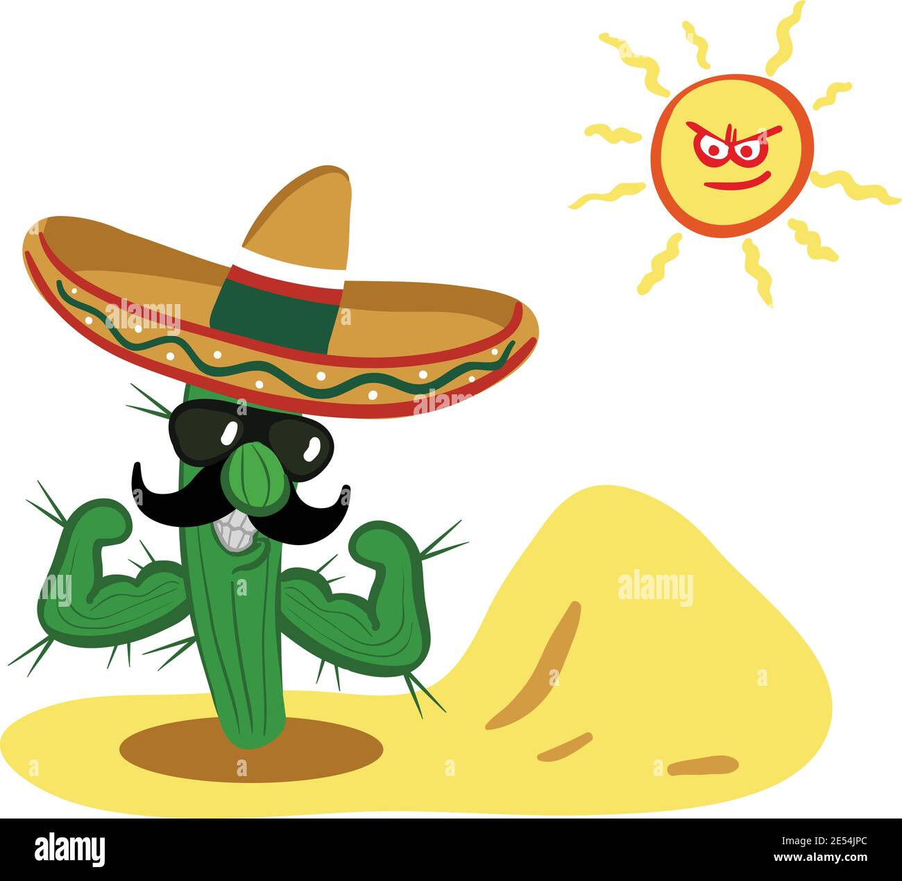 Vector illustration of a desert Cartoon Cactus Man, Strong Cool Cactus ...