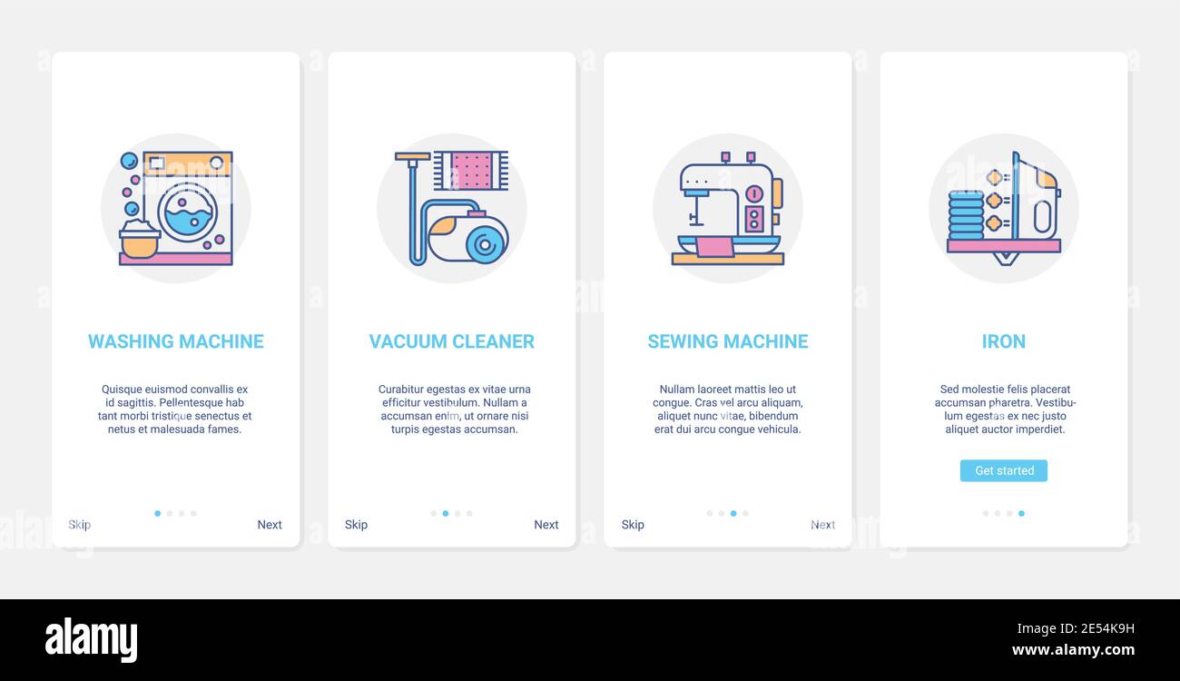 Home appliances for cleaning household work vector illustration. UX, UI ...