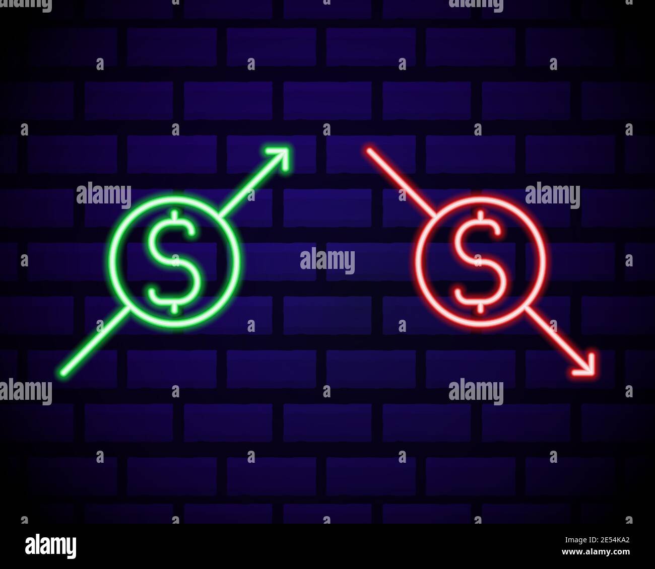 Glowing neon Up and Down arrows with dollar symbol icon isolated on ...