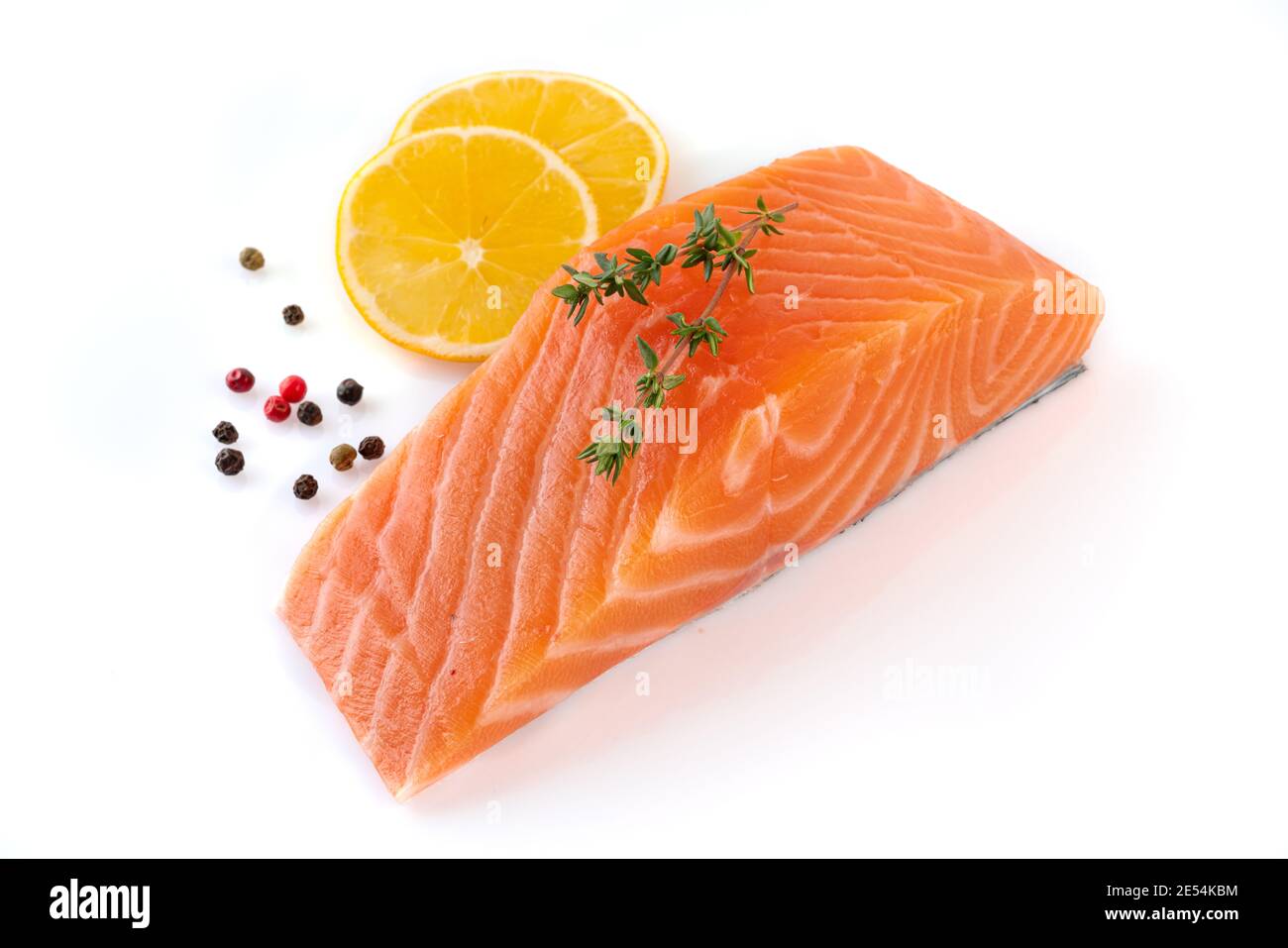 Fresh raw uncooked salmon fillet slice steak isolated on white ...