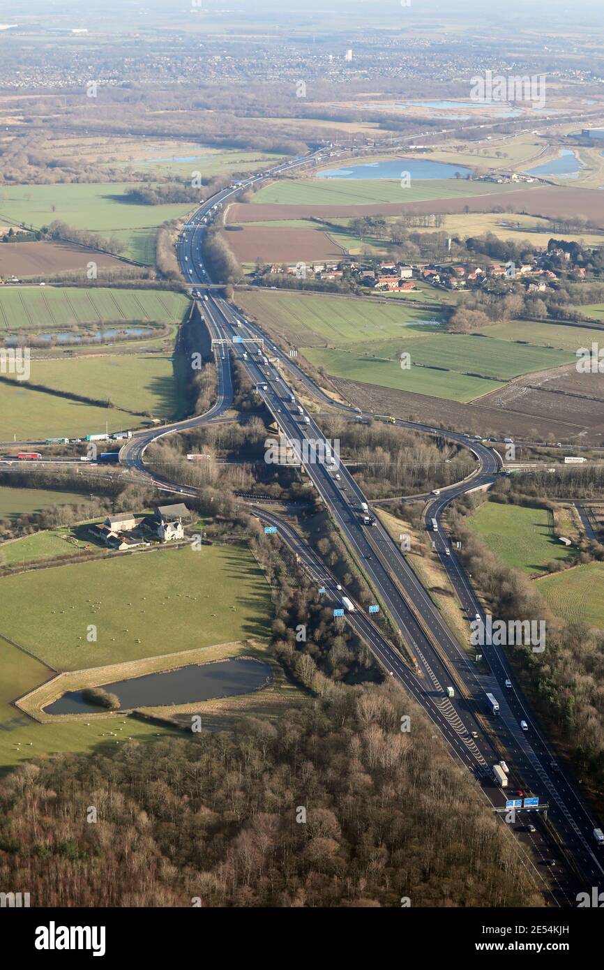 aerial view looking up the M18 motorway towards junction 2 at the ...