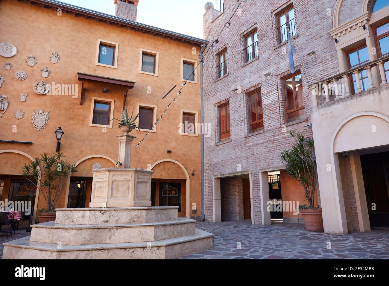 The main square of the commercial village of Torrepueblo, inspired by ...