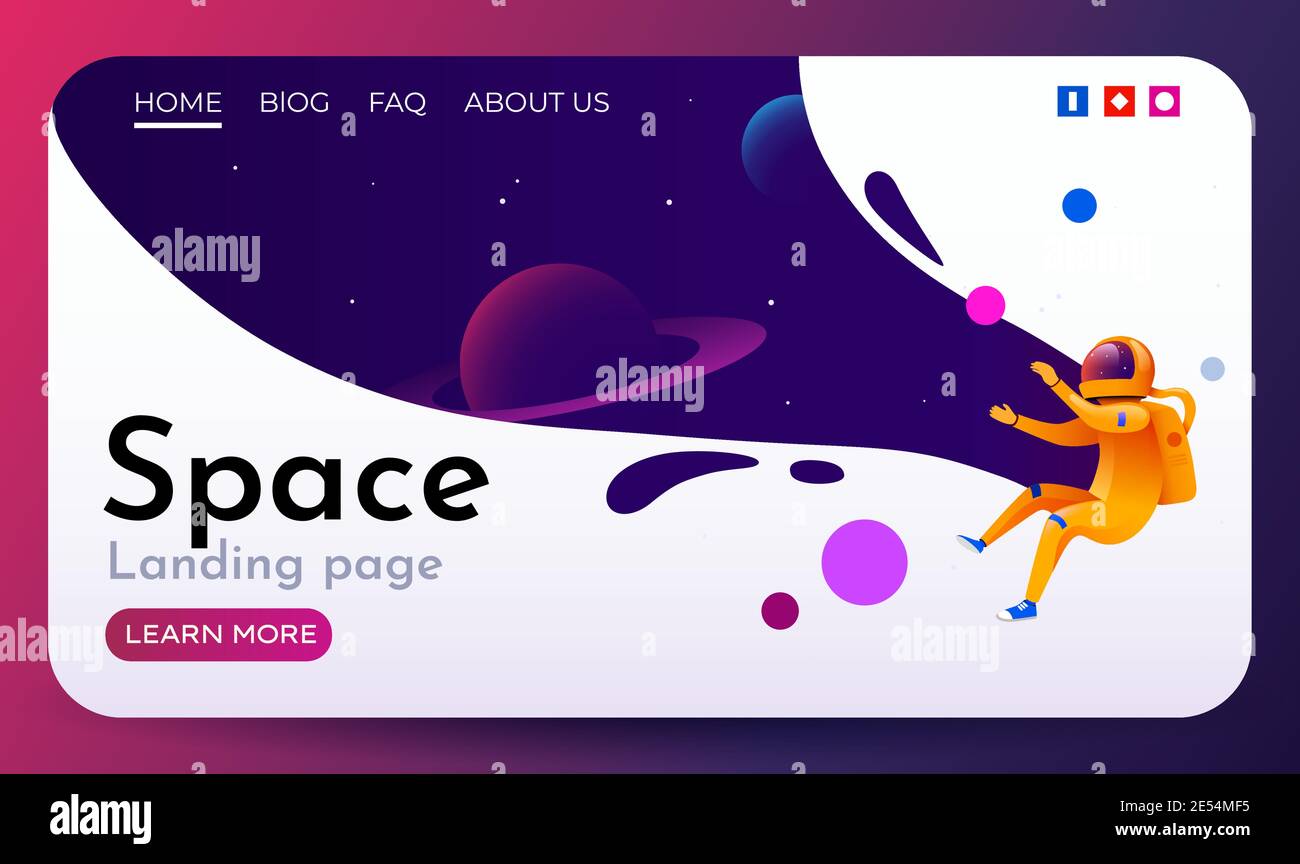 Space landing page with flying astronaut. Exploration concept. Vector ...