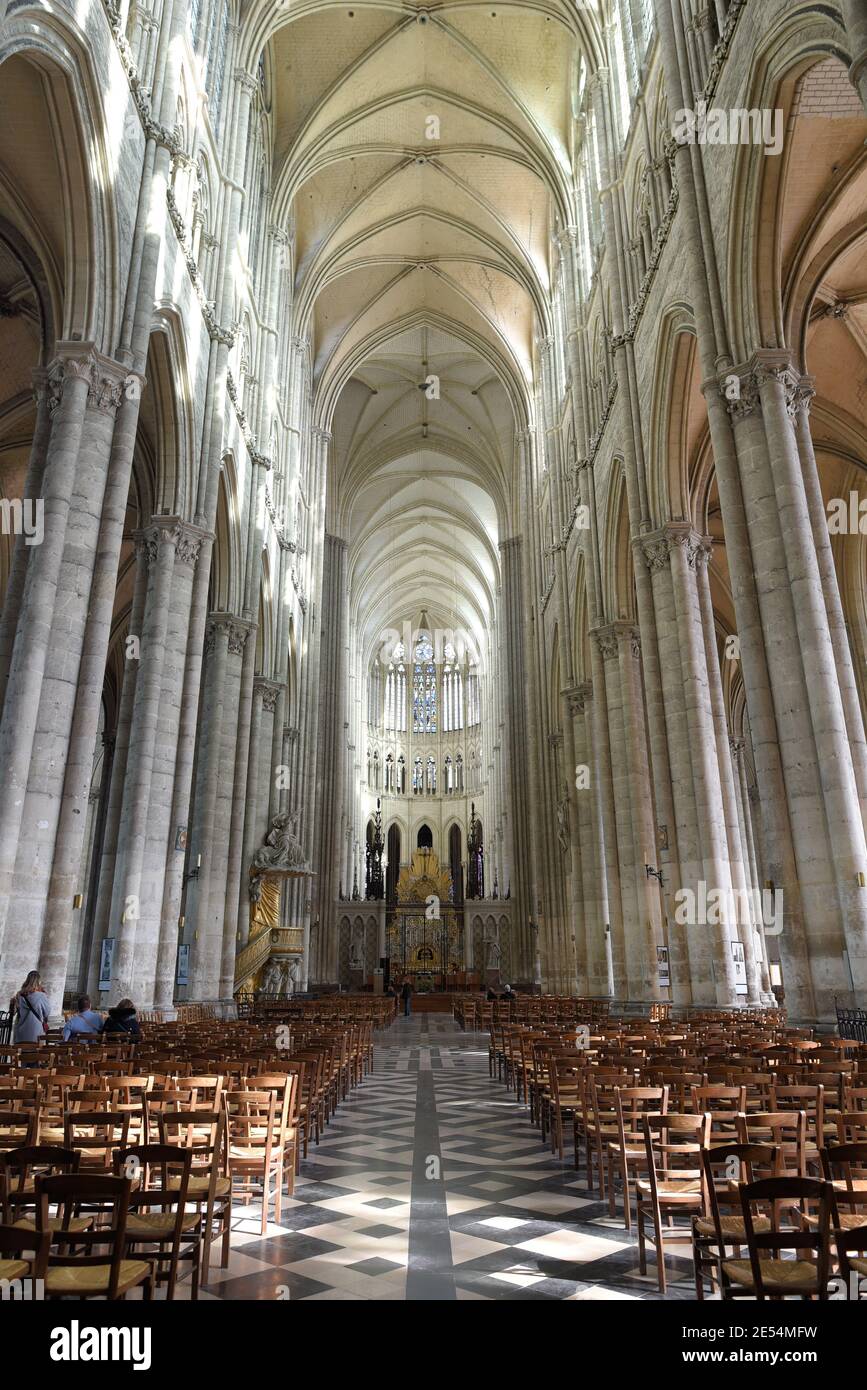 Vertical shot of the interior of Amiens Cathedral, France Stock Photo ...