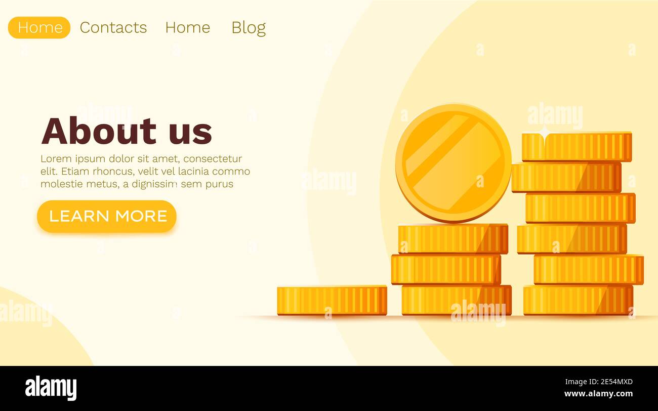 Stack of golden dollar coins isolated on white background. Landing page ...