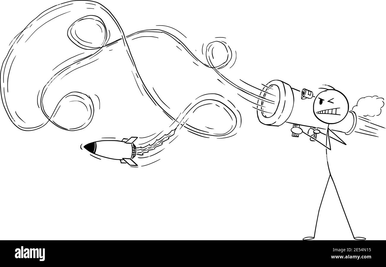 Man or businessman firing rocket launcher, concept of change or ...