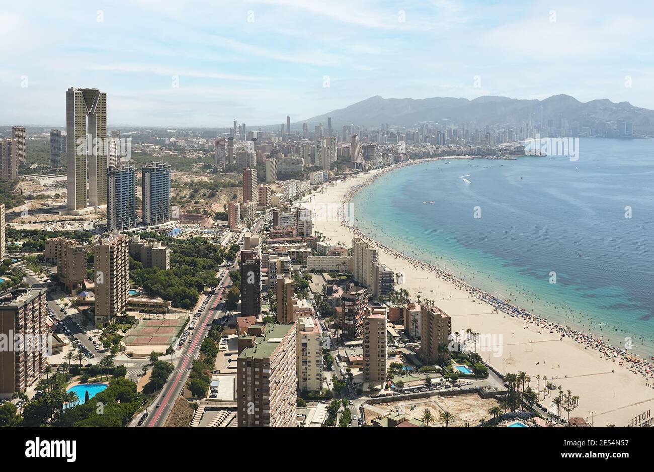 Aerial view of the city of Benidorm, Alicante on the Costa Blanca of ...