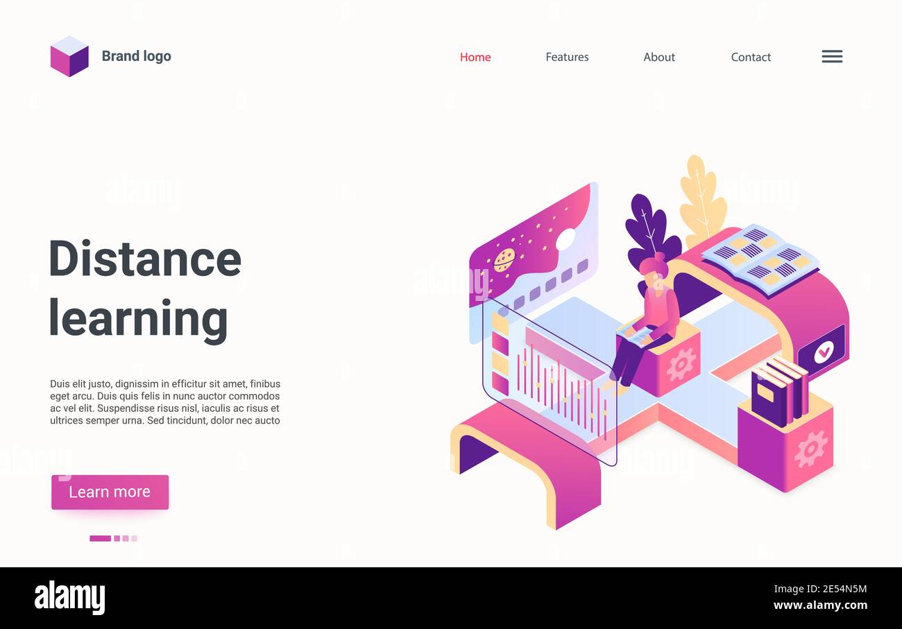 Distance learning education, online school technology isometric vector ...