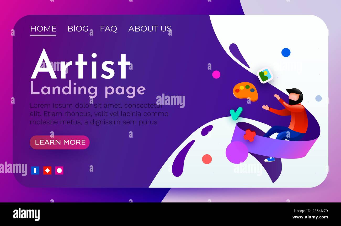 Artistic landing page template. Flying man. Digital painting school ...