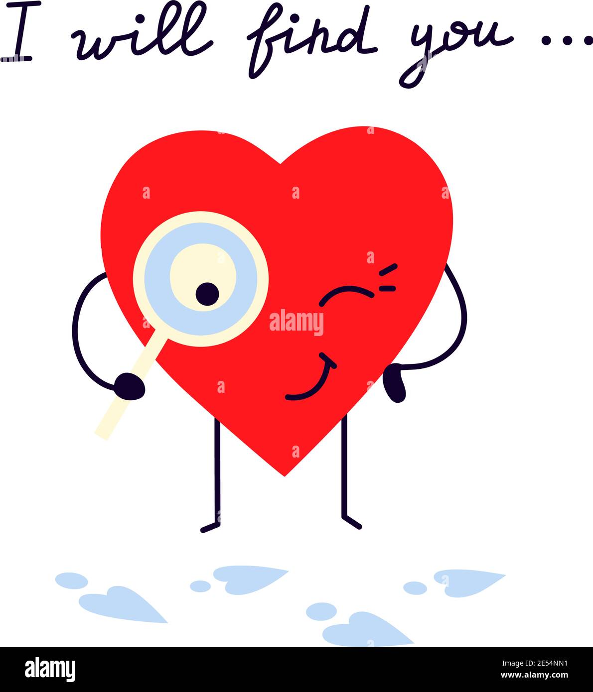 Red smiling heart with magnifying glass. Search for soulmate, find your ...