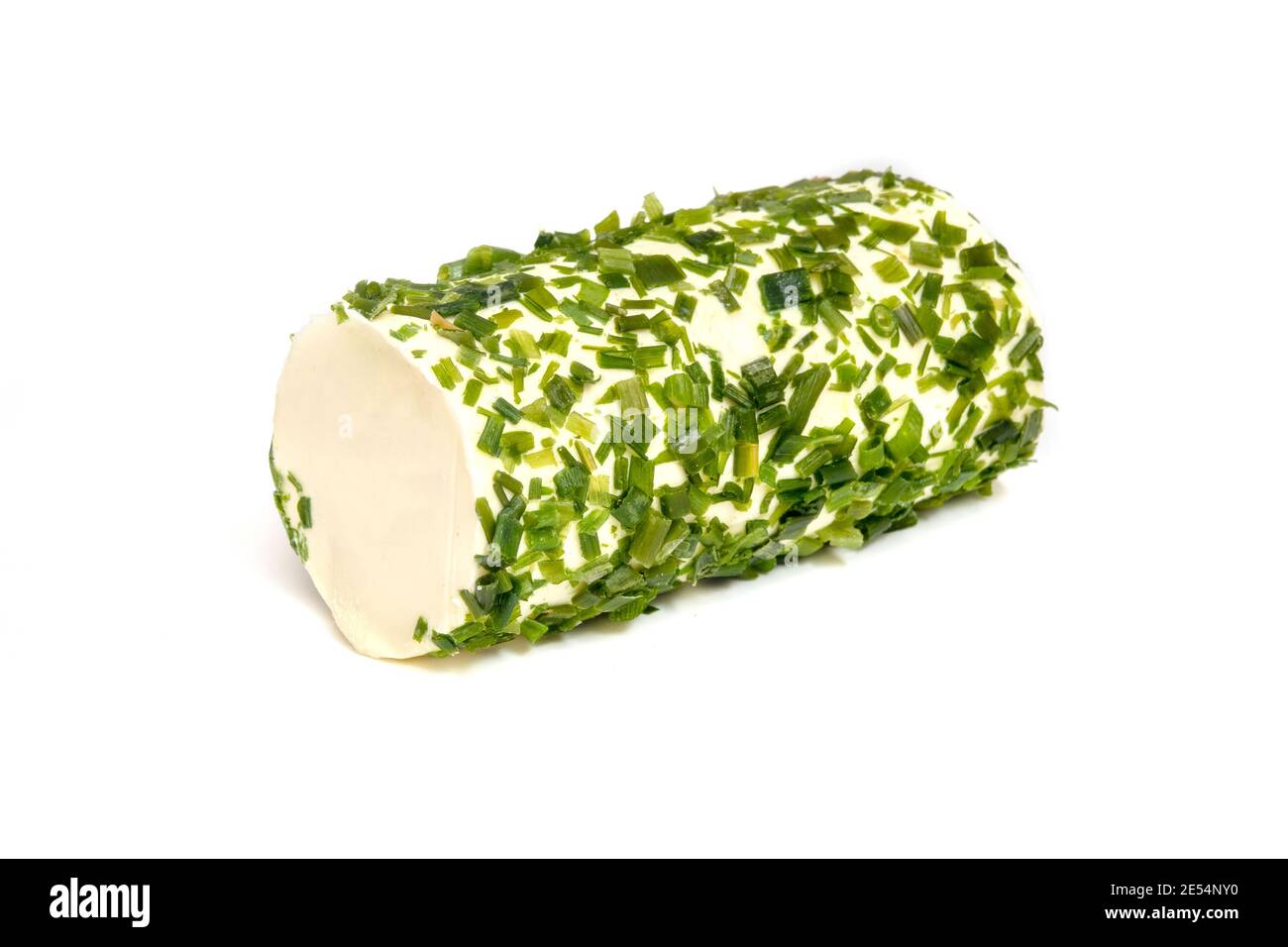 Fresh cheese roll covered with chives on a white background Stock Photo ...