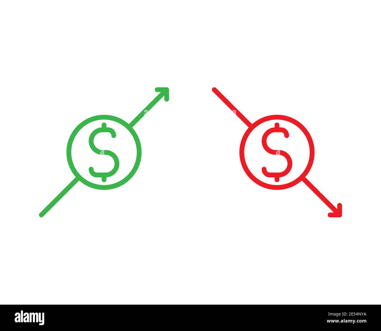 Isolated dollar sign with arrow pointing up and arrow pointing down ...