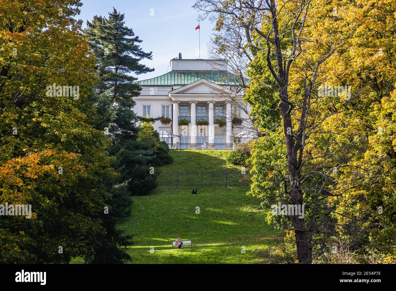 Belvedere Palace seen from Lazienkowski Park also called Lazienki Park ...