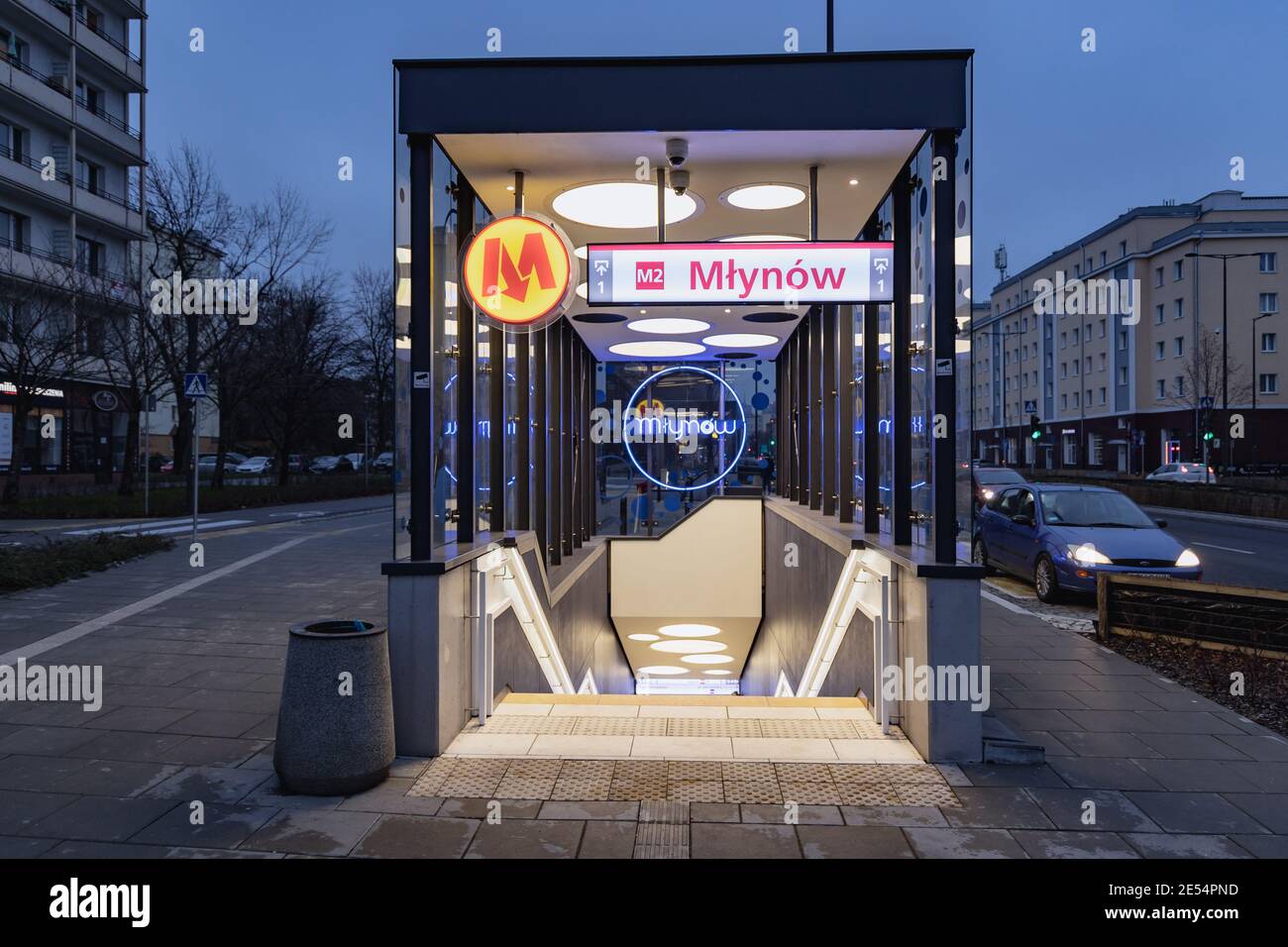 Mlynow metro station of the subway line M2 in Warsaw city, Poland Stock ...