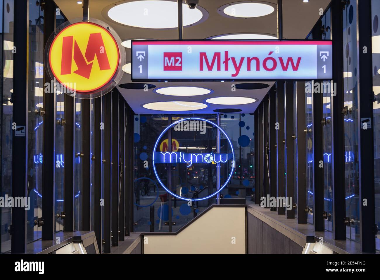 Mlynow metro station of the subway line M2 in Warsaw city, Poland Stock ...