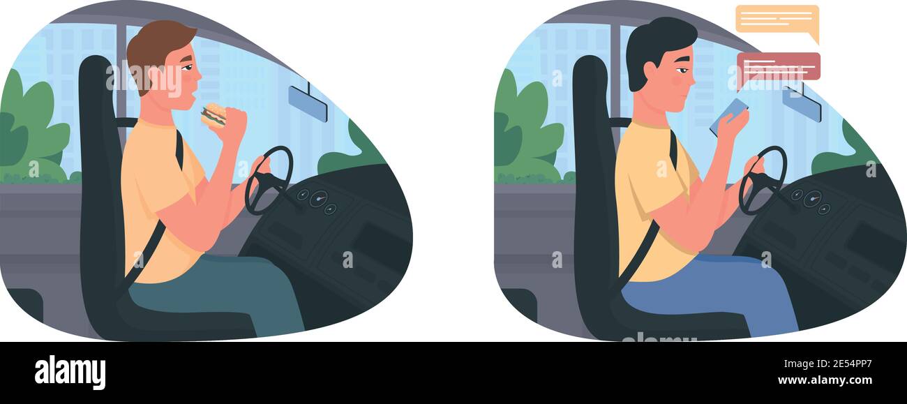 Distracted driving 2D vector web banner, poster set Stock Vector Image ...