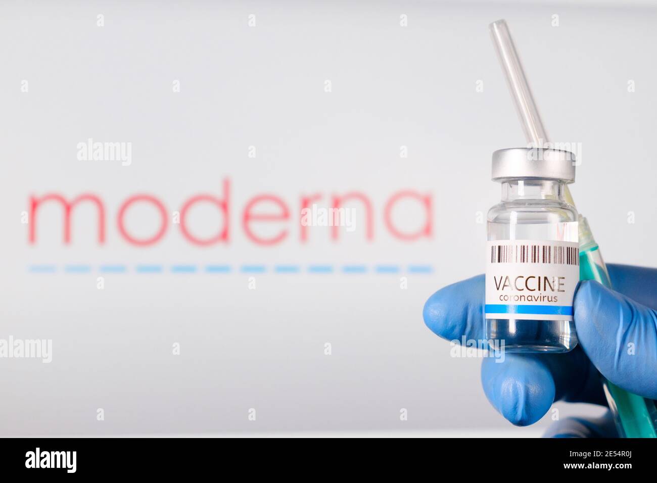 Moderna ampule with vaccine for prevention of coronavirus, SARS-Cov-2 ...