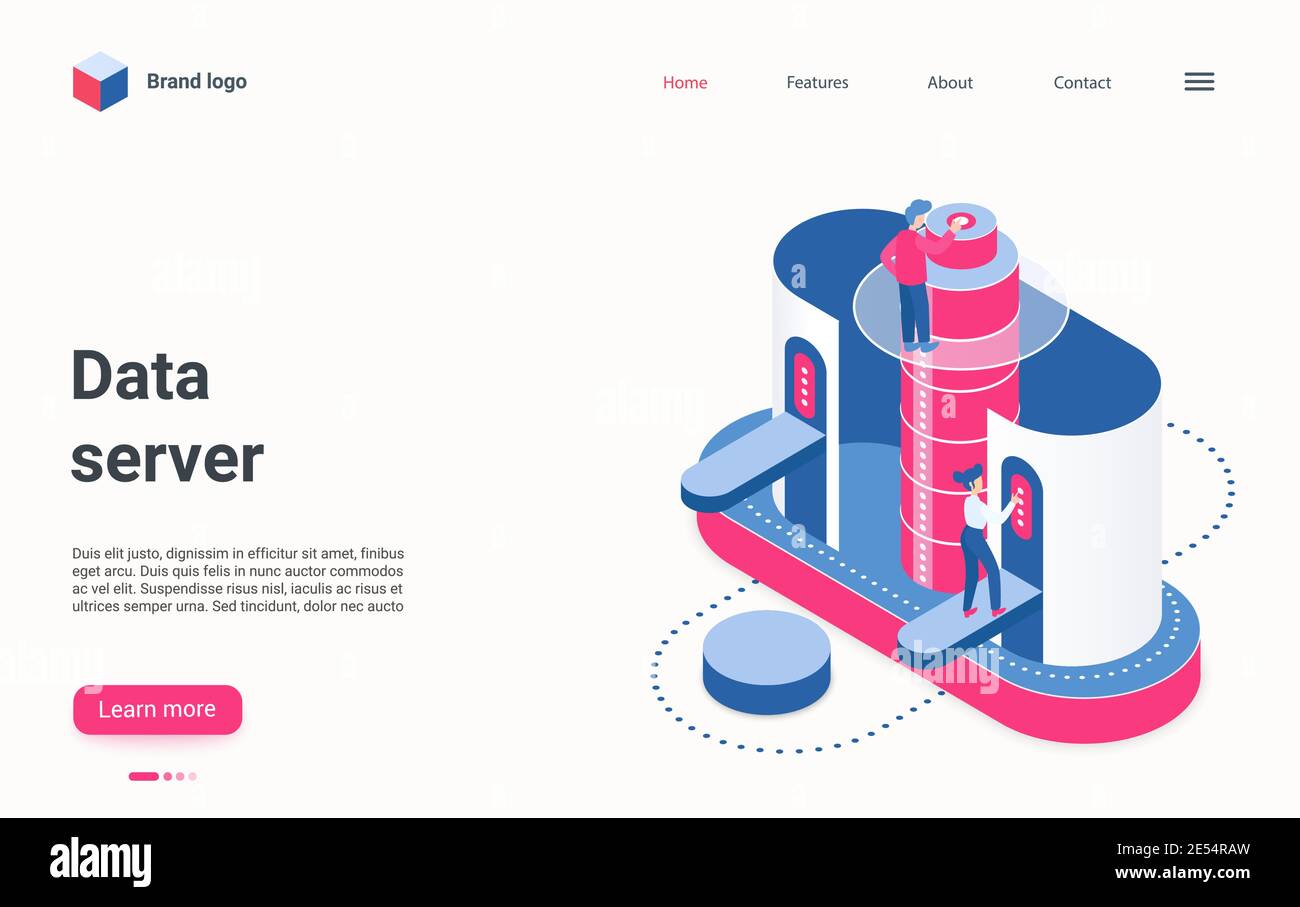 Data Server Service Isometric Vector Illustration Cartoon 3d People Work In Hosting Server Or