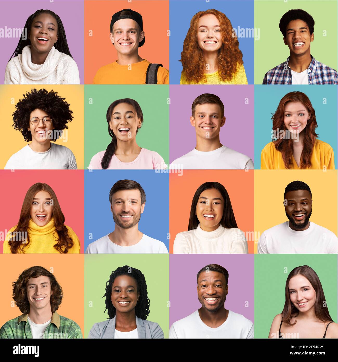 Collection Of Diverse Millennials Portraits In Square Collage, Colored ...