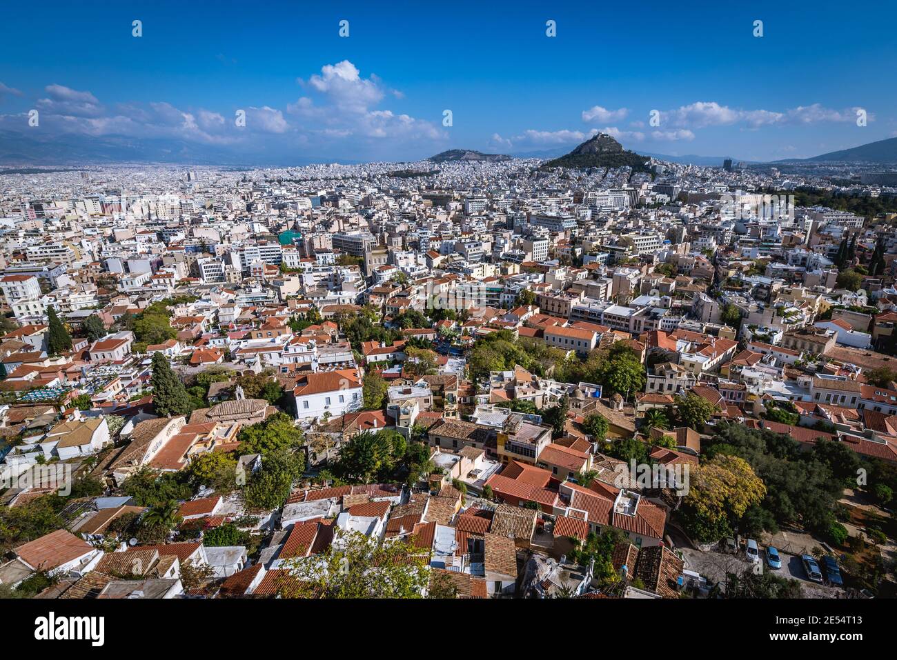 Plaka historical district seen from from Acropolis of Athens city ...